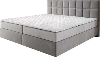DELIFE Boxspringbett Dream-Fine Mikrofaser Grau 200x200 cm mit Taschenfederkernmatratze und Topper Visco