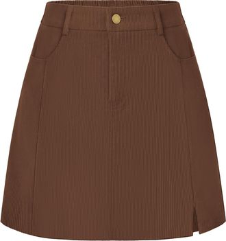 Belle Poque Cordrock Damen Minirock Hoch Tailliert A-Linie Wickelrock Kurzer Cordrock mit Taschen Herbst Winterrock Mokkabraun 2XL