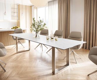 DELIFE Esstisch Edge 300x100 Keramik Laminam Statuarietto Weiß Edelstahl Schmal, Esstische