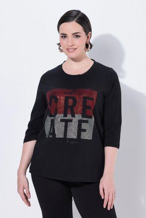 Ulla Popken T-Shirt T-Shirt Schriftmotiv Rundhals Stehkragen 3/4-Arm