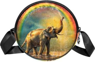 Generic Circle Sac &agrave; bandouli&egrave;re pour femme, &eacute;l&eacute;phant arc-en-ciel, petit sac &agrave; dos &agrave; bandouli&egrave;re avec fermeture &eacute;clair, bretelles r&eacute;glables, sac &agrave; main rond d