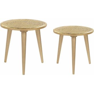 Beliani Beliani - 2er Set Beistelltisch Gold mit geschnitztem Muster Vintage-Effekt Wohnzimmer Flur