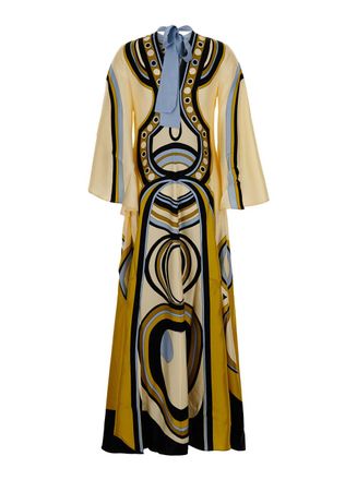 La DoubleJ Womens Long Dress Magnifico Multicolour Geometric Print Technical Fabric