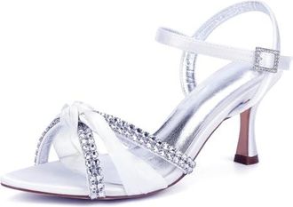Generic Femmes Aiguille Haut High Sandales Chaussures De Mariage De Mariée Ouvert Bout Mariage Party 7 CM Heels,Blanc,36 EU