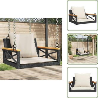 vidaXL Balancelle avec coussins noir 63x62x40 cm r&eacute;sine tress&eacute;e - Balancelle Jardin - Banc De Jardin - Chaise Suspendue - Fauteuil Balan&ccedil;oire - Relax Jardin
