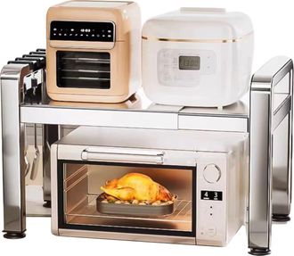 Generic Erweiterbares Mikrowellen Regal 2 Stufiges Stehend Mikrowellenregal Organizer Mit St&auml;bchen Und Schneidebret B&auml;ckereiregale 6 Haken Ausziehbar Von 40-6