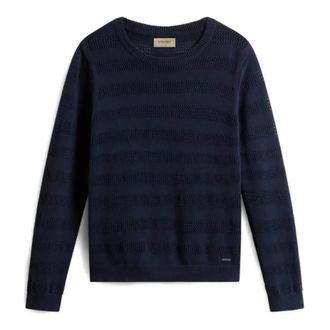 Woolrich Baumwoll-Crewneck-Logo-Sweatshirt - - Knitwear - Herren - Blau - XL