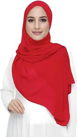 Lina & Lily Écharpe Hijab pour Femme Musulmane en Mousseline Rectangles, Tissu Léger et Fluide (Rouge)
