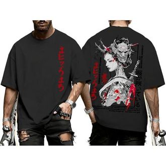 Generic Chemises japonaises pour homme - Geisha Graphic Art | Chemise surdimensionn&eacute;e &agrave; manches courtes et col rond d&eacute;contract&eacute; pour le sport, Noir, 4XL