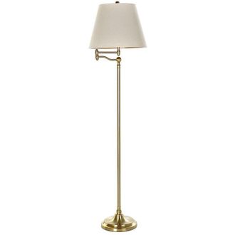 PEGANE Lampadaire en polyester et m&eacute;tal coloris beige / dor&eacute; - diam&egrave;tre 41 x hauteur 160 cm -PEGANE