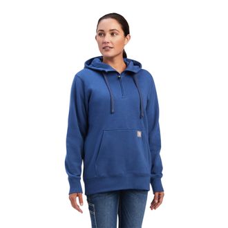 Ariat Womens Rebar Skill Set 1/2 Zip Hoodie Long Sleeve Fleece in True Navy Cotton, Size X-Small, by Ariat
