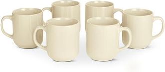 Amazon Basics Glasierte Steingut-Kaffeebecher, 6-Teiliges Set, 473,2ml, Mikrowellen- und Spülmaschinenfest, Elfenbeinfarben