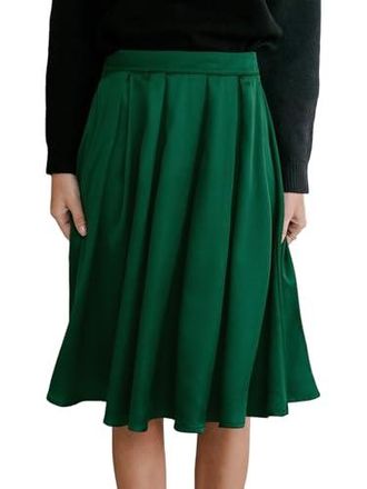 Cupshe Jupe midi pour femme, taille haute, plissée, élégante, fluide, décontractée, pour le travail, les fêtes, vert, XL