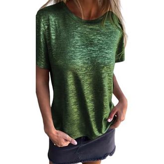 Generic Emboadlie T-shirt &agrave; manches courtes en feuille dor pour femme, confortable et respirant, Vert, 3XL