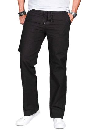Alessandro Salvarini A. Salvarini Herren Leinenhose leichte lockere Stoffhose Sommer leinen Hose W29-W40 L30-L34 AS-034 [AS034 - Schwarz - W30 L30]