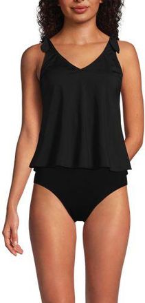 Lands End Tankini-Top mit geknoteten Tr&auml;gern und Flattersaum in Lang-Gr&ouml;&szlig;e, Damen, Gr&ouml;&szlig;e:44 regular, Schwarz, Elasthan/Nylon-Mischung, by Lands End
