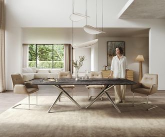 DELIFE Esstisch Edge Boot 260x120 cm Keramik Laminam Nero Greco Anthrazit Estelar rund Edelstahl, Esstische