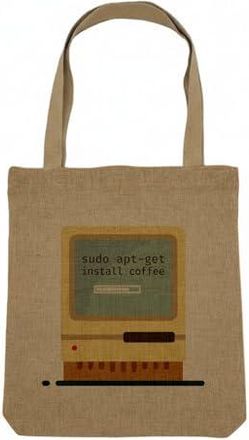 Fabulous Sac Shopping Tote Bag Aspect Lin - Sudo apt-get install coffee Caf&eacute; Informatique Programmation - Sac de Courses Toile Epaisse 360g Beige Naturel Cabas