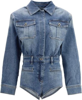 Self Portrait Femme, Combinaisons et Ensembles, Bleu, Taille: 36 FR Combinaison-short en denim avec strass