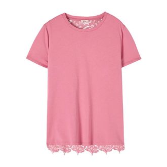 Oltre T-Shirt mit Spitzenbesatz am R&uuml;ckenteil - - Tops - Damen - Rosa - L