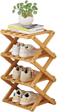 Generic Faltbares Schuhregal, Aus Holz, Schuh-Organizer-Rack, Freistehende Schuhregale Bambus, for Eingangsbereich, Schlafzimmer, Wohnzimmer, Veranda(4)