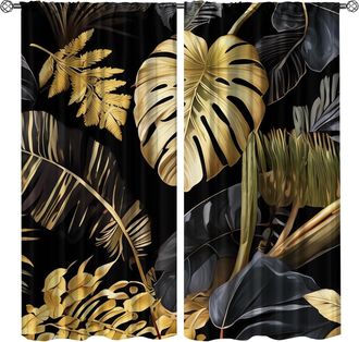 Generic Vorhang Blickdicht Mit &Ouml;sen Leichter Weicher Polyester Verdunkelungsgardine 3D Druck Pflanzenbl&auml;tter Muster F&uuml;r Wohnzimmer Schlafzimmer Kinderzimmer G