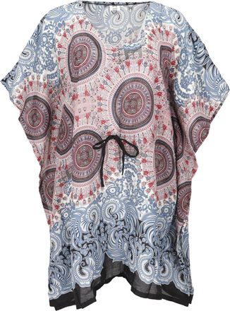 Guru Shop Poncho, Mandala Tunika, Boho Kaftan, Kurzarm Strandtunika F&uuml;r Starke Frauen - Schwarz/grau, Damen, Synthetisch