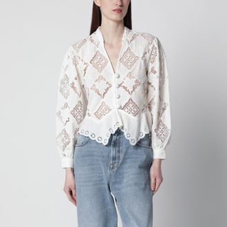 Isabel Marant Bluse Nina aus Baumwolle-Leinen in Wei&szlig;