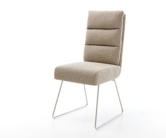DELIFE Esszimmerstuhl Pela-Flex Boucl&eacute; Schlamm Kufengestell Edelstahl Taschenfederkern, Esszimmerst&uuml;hle