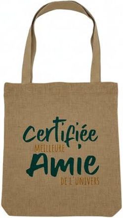 Fabulous Sac Shopping Tote Bag Aspect Lin - Certifi&eacute;e meilleure Amie de lunivers Fille Amie Copine Amiti&eacute; - Sac de Courses Toile Epaisse 360g Beige Naturel Cab