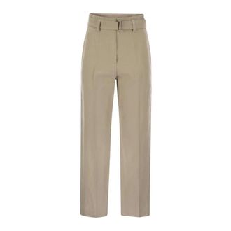 Brunello Cucinelli Femme, Pantalons, Beige, Taille: 42 FR Pantalon Ceintur&eacute; Taille Haute