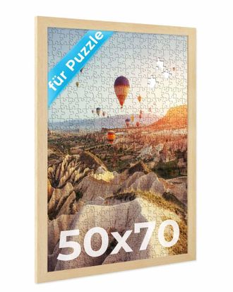 Photolini Bilderrahmen 50x70 Natur, Puzzle Rahmen 70x50 Holz MDF mit Acrylglas, Bilderrahmen Puzzle 1000 Teile 50x70 zum Aufhängen, Puzzlerahmen 500-1000 Teile 