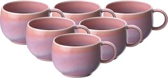 Villeroy & Boch like. by Perlemor Coral Espressotassen 6er Set, 60 ml, Mokkatassen im Pottery Look mit Effektglasur, 8,5 x 6,5 x 5 cm, Premium Porzellan