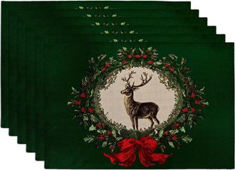 Generic Weihnachtliche gr&uuml;ne Hirsch-Tischsets, rustikale Feiertagstischmatten f&uuml;r Esszimmer, rutschfest, waschbar, f&uuml;r drinnen und drau&szlig;en, dekorative Platzse