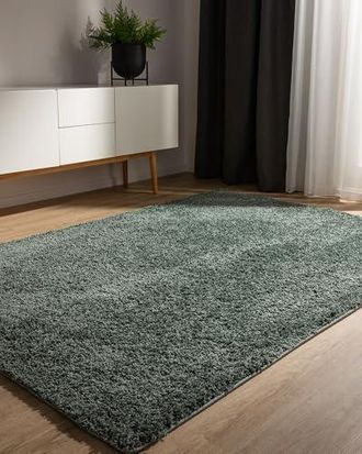 benuta Basic Tapis Poil Long Sohari - Vert Clair 200x290 cm - Lavable - Minimaliste - Doux - pour Chambre, Couloir, Salle &agrave; Manger - Compatible avec Chauffag
