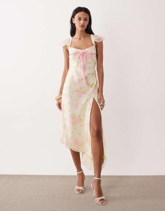 For Love & Lemons Rue Midikleid in zartem Gelb