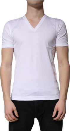 Dolce & Gabbana Homme, Tops, Blanc, Taille: XS T-shirt col en V