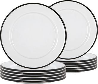 Argon Tableware Weiße Emaille -Seitenplatten - 20cm - Schwarz - 12 Packung Von 12