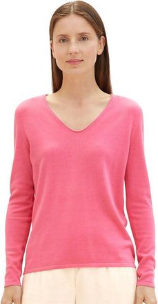 Tom Tailor Damen Basic Strickpullover mit V-Ausschnitt, 15799 - Carmine Pink, L