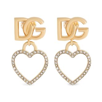 Dolce & Gabbana Ohrringe mit Herzanh&auml;nger und Kristallbesatz - - Accessories - Damen - Gelb - ONE SIZE