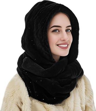 Lina & Lily Écharpe Tube à Capuche en Fausse Fourrure pour Femme Hiver (Noir)