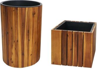 Hhg [NEUWERTIG] 2er-Set Pflanzkasten HHG-584, Pflanztopf Pflanzk&uuml;bel Blumentopf Blumenkasten, rund eckig Outdoor Akazie Holz MVG braun