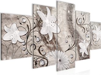 Runa Art Bild Wohnzimmer Schlafzimmer Blumen Lilien 5 Teilig Beige Weiss Wandbilder auf Vlies Leinwand 207653a
