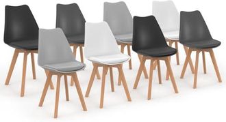 IDMarket Lot de 8 chaises scandinaves SARA Mix Color Blanc x2, Gris Clair x2, Gris fonc&eacute; x2, Noir x2