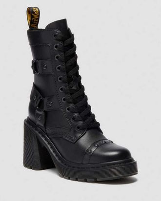 Dr. Martens Chesney Harness Sendal Leder Stiefel Mit Absatz in Schwarz, Gr&ouml;&szlig;e: 39