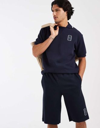 Lacoste Locker geschnittene Shorts in Marineblau mit Kordelzug und Logo, Kombiteil-Navy