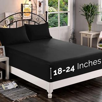 Elegant Comfort Spannbettlaken, Fadenzahl 1500, ultraweich, 46-61 cm, extra Tiefe Tasche, Einzelbett-Spannbetttuch f&uuml;r hohe Matratze, knitterfrei, mit Aufbewahrungsta