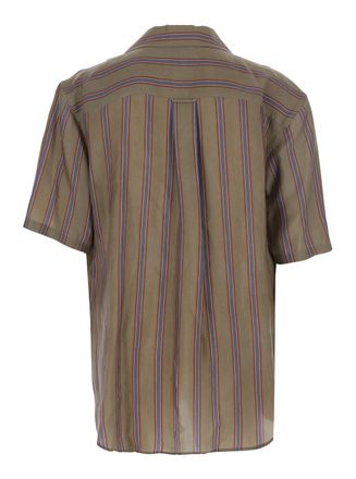 Saint Laurent Mens Shirt Boxy Strips Brown Cotton