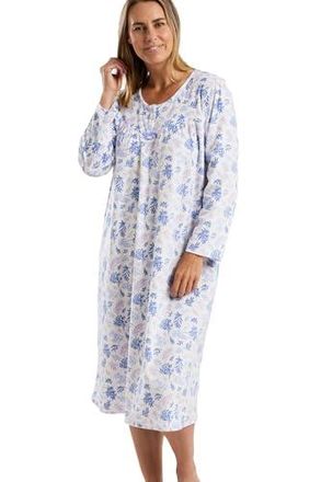 Marlon Womens Elmina Cosy Printed Fleece Classic Nightdress 40 Length Chemise de Nuit, Feuille dhiver Bleue, 48-50 Femme