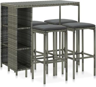 vidaXL Meuble de bar de jardin 5 pcs et coussins R&eacute;sine tress&eacute;e Gris
